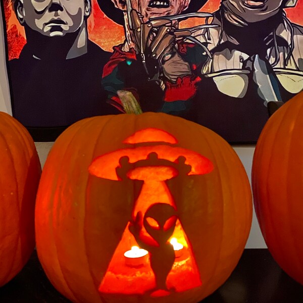 Alien Pumpkin Stencil, UFO Printable Stencil, Jack O' Lantern, Pumpkin ...