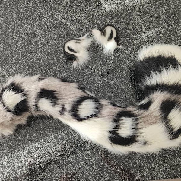 Realistic Faux Fur Snow Leopard Ear and Tail Set Anime Cosplay Tail and ...