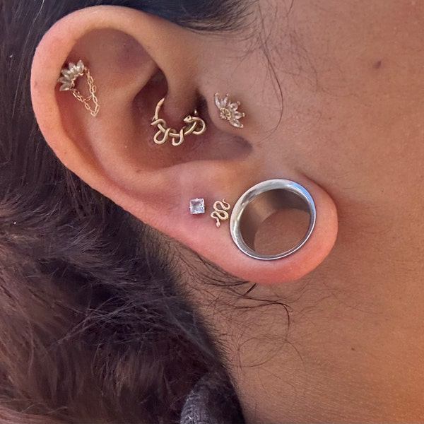 14k Solid Gold Snake Stud Snake Tragus Earring Snake Helix Conch Stud ...