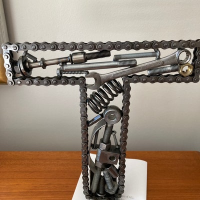 Mechanic Man Statue, Piston Art Desk Figurine, Car Parts Sculpture ...