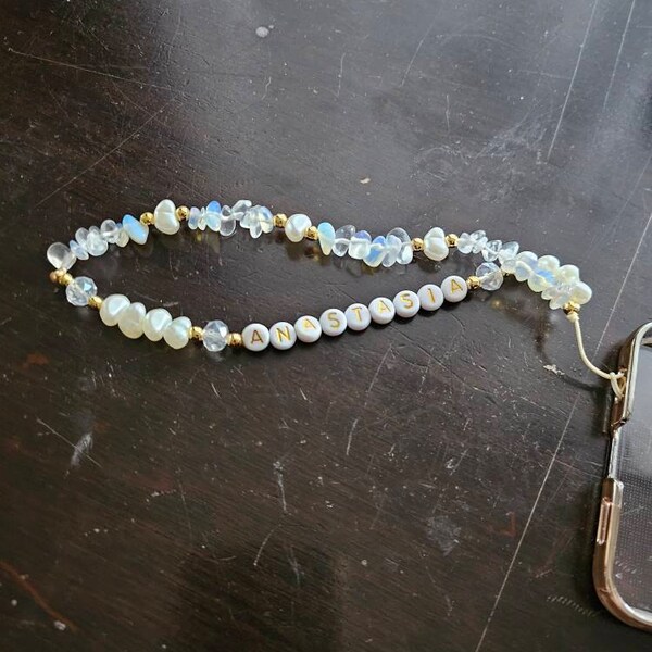 Opalite Phone Strap,healing Crystal Phone Chain,pearl Beaded Phone ...