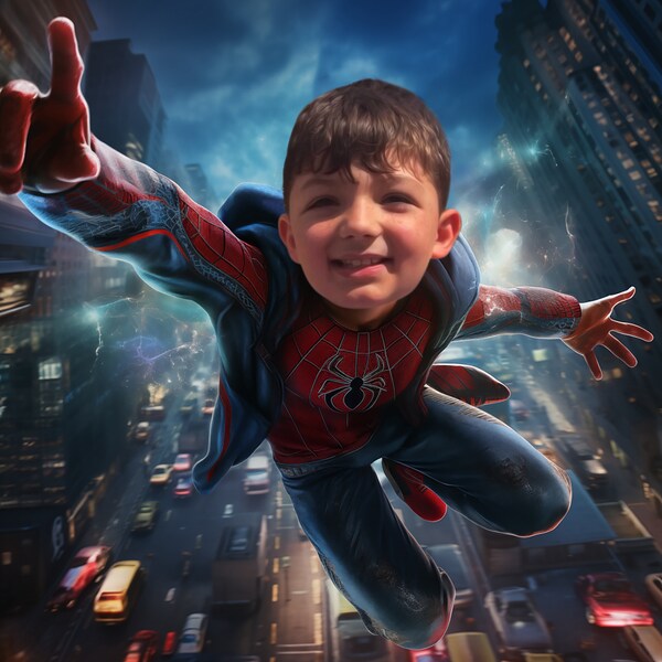 Personalized Flying Spider-man Portrait, Custom Portrait From Photo ...