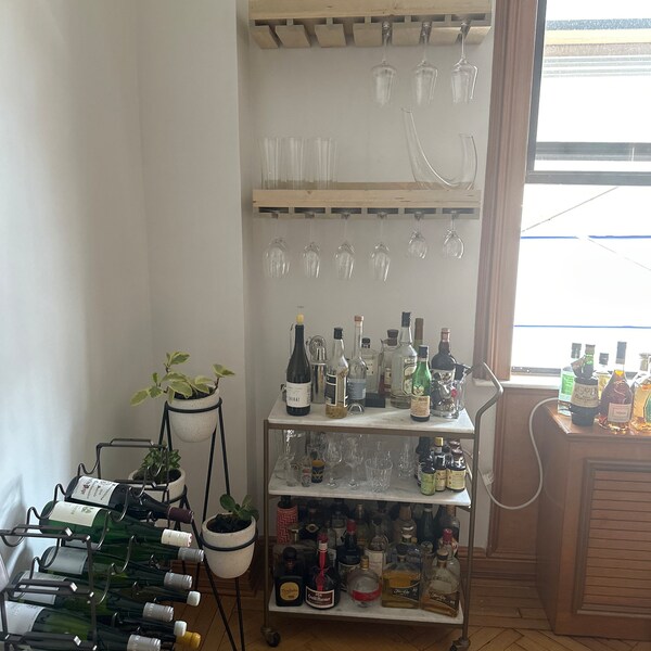 Wood Wine Rack | the Ryan | Wall Mounted Shelf & Hanging Stemware Glass ...