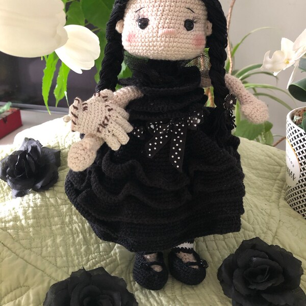 Wednesday Amigurumi Doll Clothes Outfit Set and Thing Crochet Pattern ...