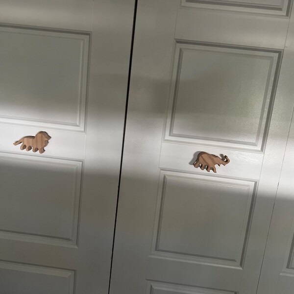 Safari Animal Dresser Knob for Nursery, Drawer Pull Handle for Kids Room. Giraffe Lion Elephant ...