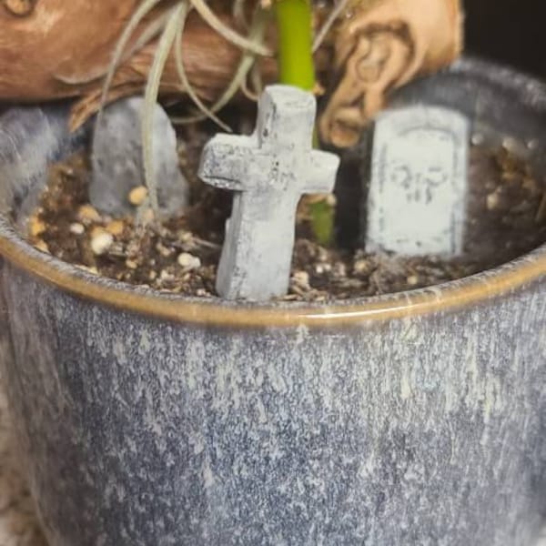 Tiny Mini Cemetery Headstone Tombstone Concrete Potted Plant Terrarium ...