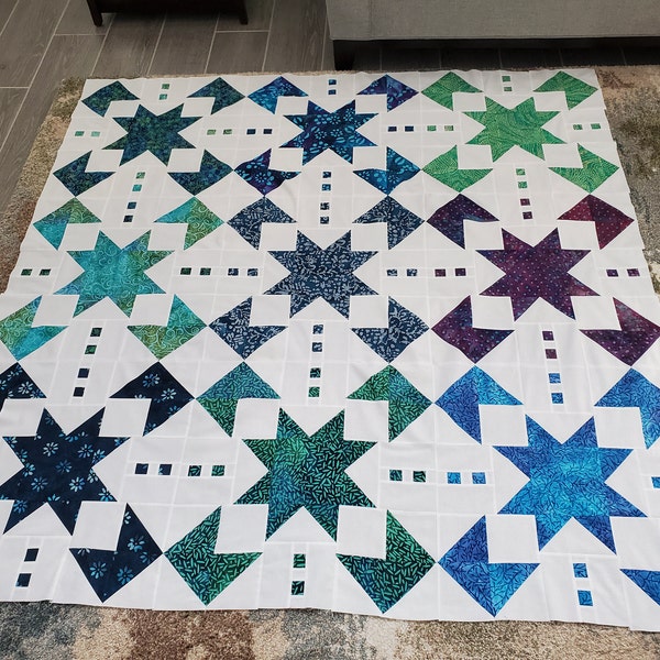 Starshine in Blue Quilt Kit Fabric Pattern and Binding and Backing ...