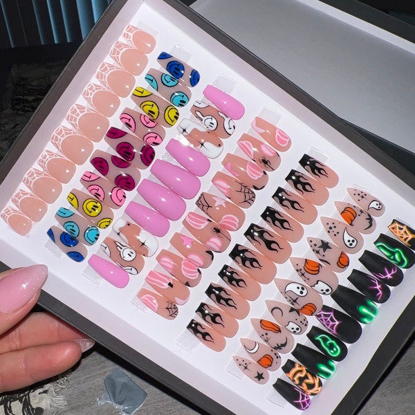 Drippy Smiley Face Press on Nails | Glue on Nails | Long Nails | Stick ...