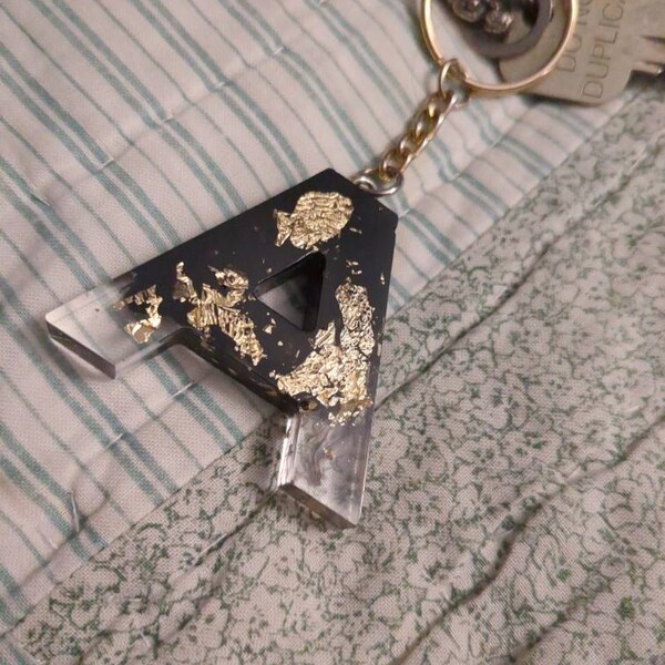 Glam Black, Clear and Gold Initial Keychain | Resin Initial Keychain ...