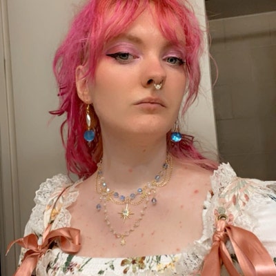 Emerald Green Beaded Fairycore Necklace With Gold Plated Rhinestone ...