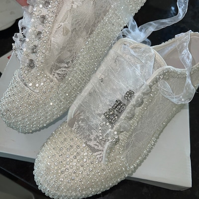 Wedding Shoes for Bride White Color Diamond and Pearl Plated Original ...