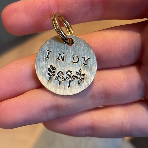 Personalized Dog ID Tag With Flower Design, Cat ID Pet Tag, Hand ...