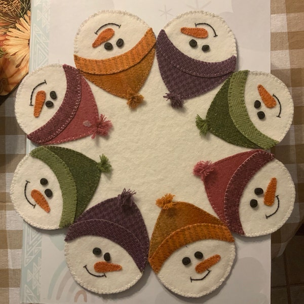 Wool Applique Pattern, Snowman Wool Applique, Winter Wool Applique ...