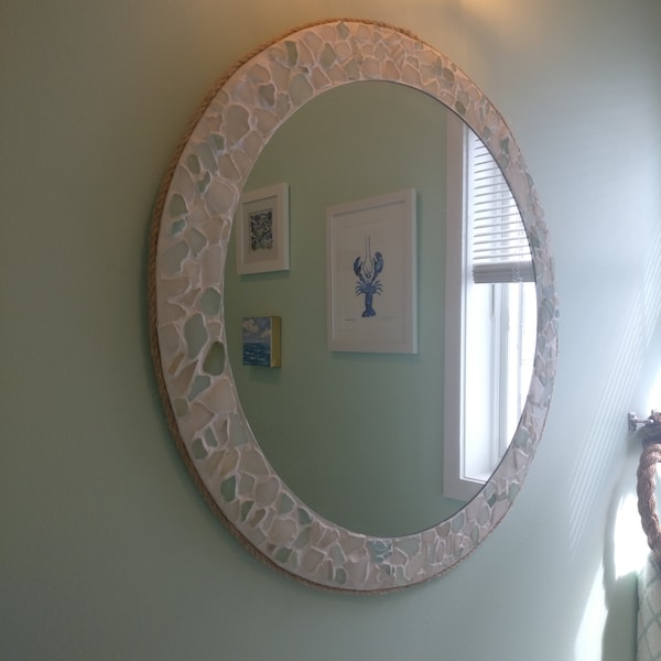 Large Round Sea Glass Mirror Isle of Wight Beach Home Decor Natural ...