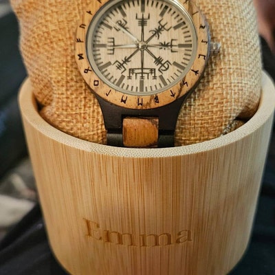 Engraved Thor's Hammer Mjolnir Wooden Watch, Personalized Viking Watch ...