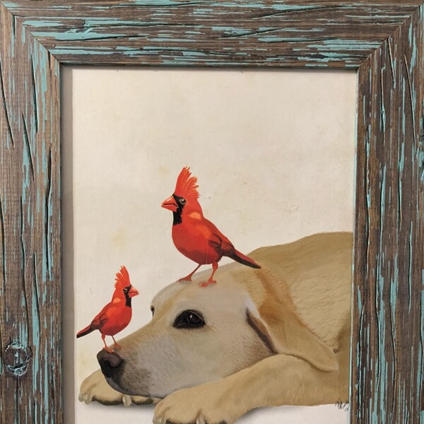 Labrador Retriever and Red Birds - Yellow Labrador Print Yellow ...