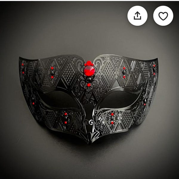 Black Red Masquerade Mask, Metal Mask, Mens Mask, Halloween Mask ...