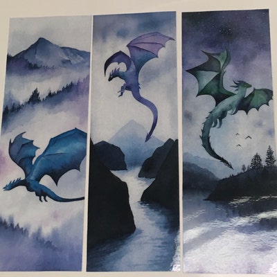 Dragon Bookmarks, Fantasy Watercolor Bookmarks, Set of 3 Printable ...