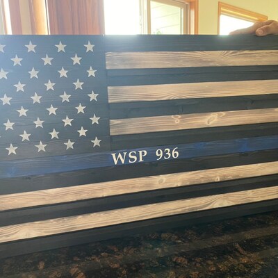 Blue Line Challenge Coin Display Flag, Retirement Gift for Police ...