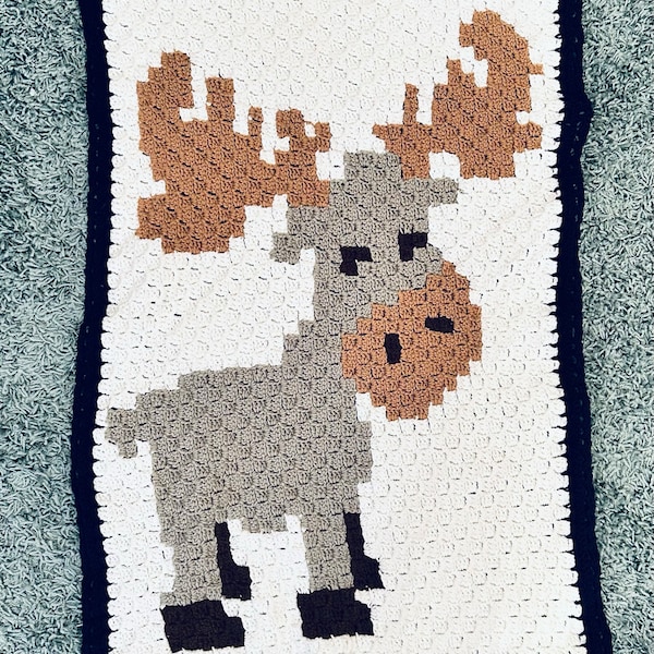 Moose Woodland Animal C2C Corner to Corner Crochet Baby Nursery Blanket ...