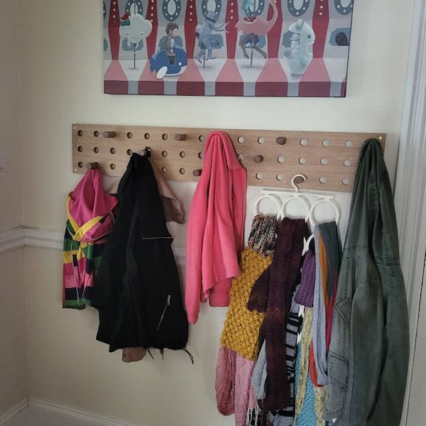 Modern Wall Rack Pegboard Solid Oak and Walnut Wood Coat Rack Wall ...