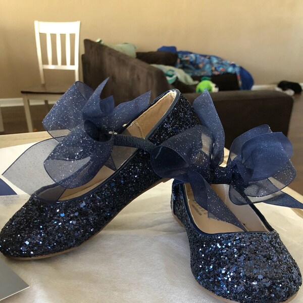 Navy Blue Rock Glitter Maryjane With CHIFFON BOW for Flower Girls ...
