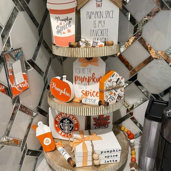 Pumpkin Spice Tiered Tray Decor Bundle | Pumpkin Spice Latte Tray ...