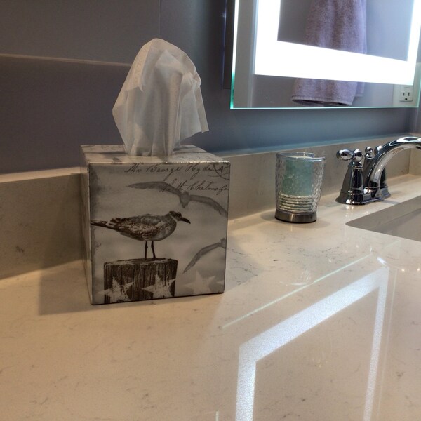 Nautical Seagull Tissue Box Cover Wooden Handmade - Etsy