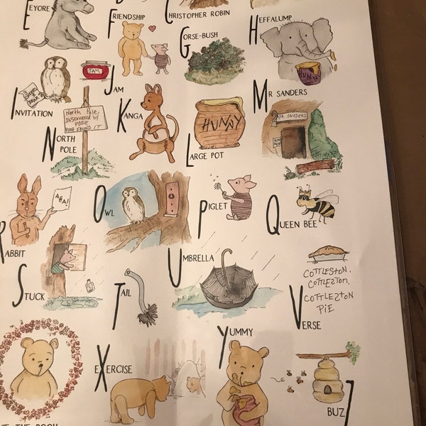 Winnie-the-pooh Watercolor Alphabet Child's Nursery Room Poster Wall ...