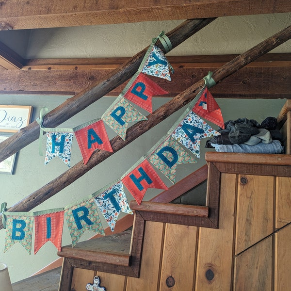 CUSTOM: Neutral Fabric Happy Birthday Banner Made to Order, Handmade ...