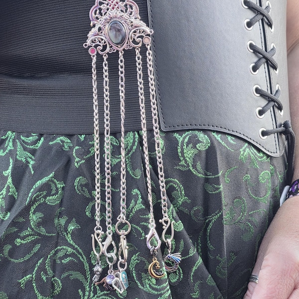 Silver French Inspired Chatelaine With Waist Clip 6 Stone Options - 5 ...