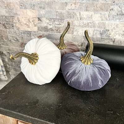 LARGE Velvet Pumpkins Set of 3, Taupe Decor, Elegant Fall Centerpiece ...
