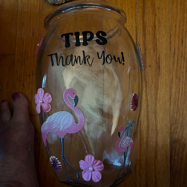Tip Vessel BIG Tips Glass Red Rhinestones Tip Jar Gems Tip Cup Barware ...