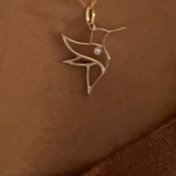 Diamond Hummingbird Pendant Necklace, 14k 18k Solid Gold Dainty ...