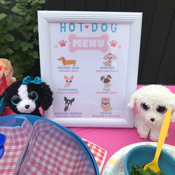 Puppy Birthday Party Hot Dog Menu 8x10 Printable Instant Download Doggy ...