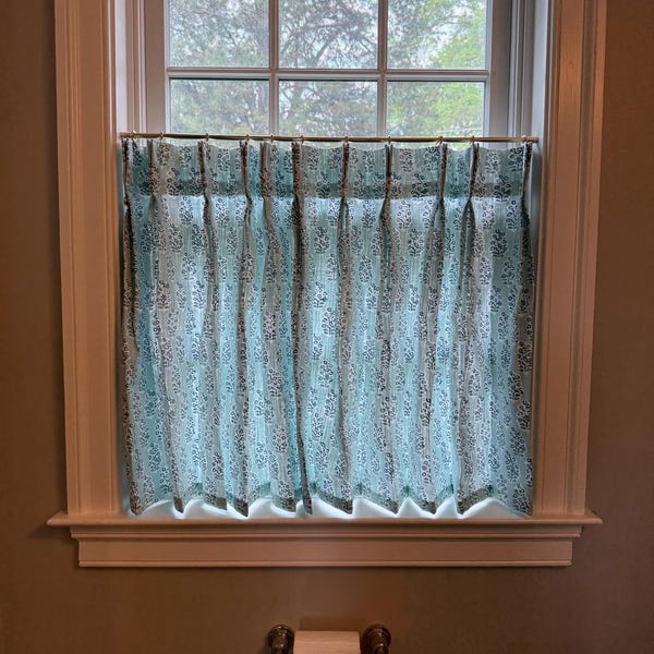 Pleated Lynn Block Print Cafe Curtain , Tier Curtains, Kitchen Curtains ...