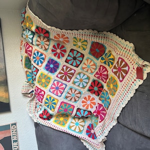 Crochet Granny Square Patchwork Blanket,granny Square Multicolor Throw ...