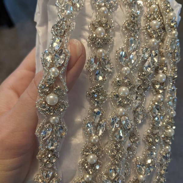 Thin Rhinestone and Pearl Beaded Trim; Bridal Trim; Wedding Trim; DIY ...