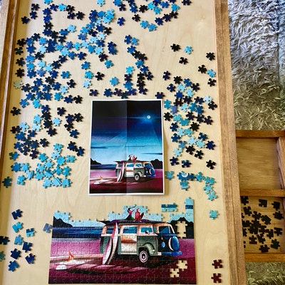 Rustic Puzzle Coffee Table With Removable Glass Top Includes 2 Hidden ...