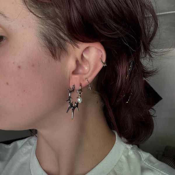 Gothic Spikes Hoops in Silver , Spikes Hoop Earrings,gothic Earrings ...