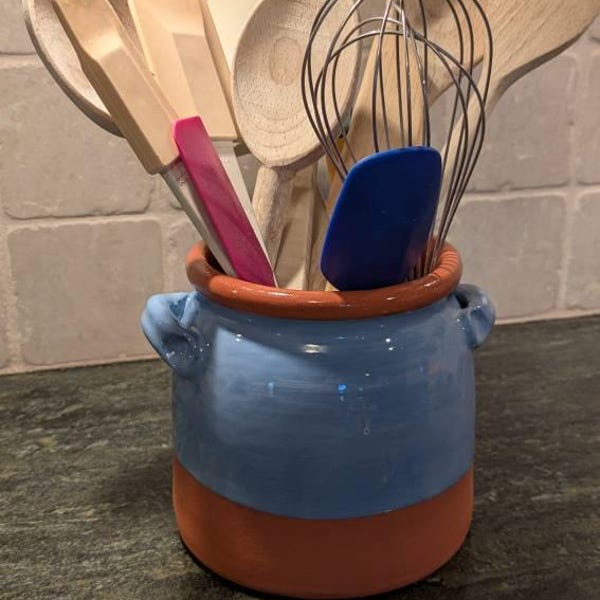 Large Pottery Utensil Holder, Kitchen Organizer, Ceramic Spoon Holder ...