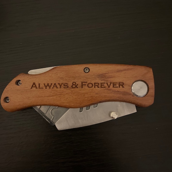 Personalized Engraved Folding Utility Knife With Wood Handle and Blade ...