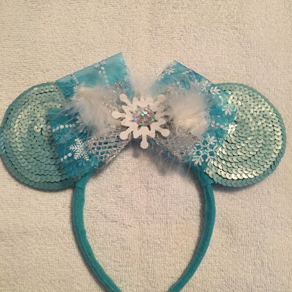 Elsa Frozen Sequin Inspired Minnie Mouse Ears Headband Anna Olaf Ice ...