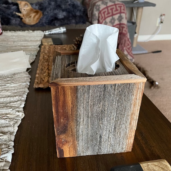 Farmhouse Reclaimed Wood Tissue Box Cover - Rustic Barn Style Wood ...