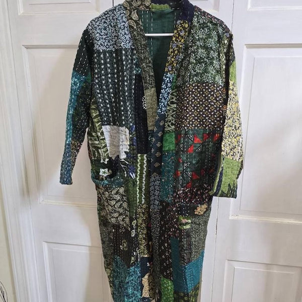 Patchwork Kantha Kimono Robe: Floral Quilted Cotton Coat - Etsy