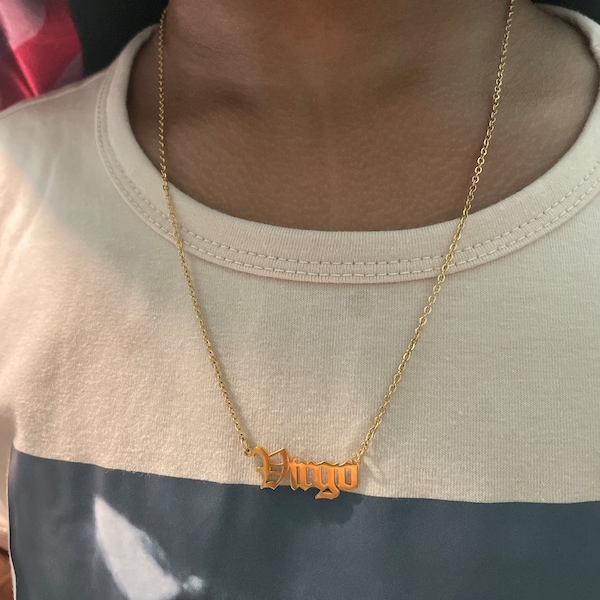 18K Gold Zodiac Astrology Necklace, Horoscope Celestial Word Jewelry, Summer Jewelry, Taurus ...