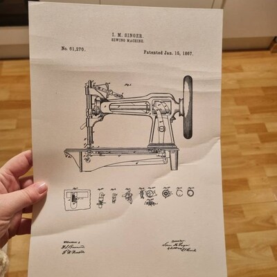 Singer Invention Patent A4 Poster A3 Sewing Machine Sewing Original ...