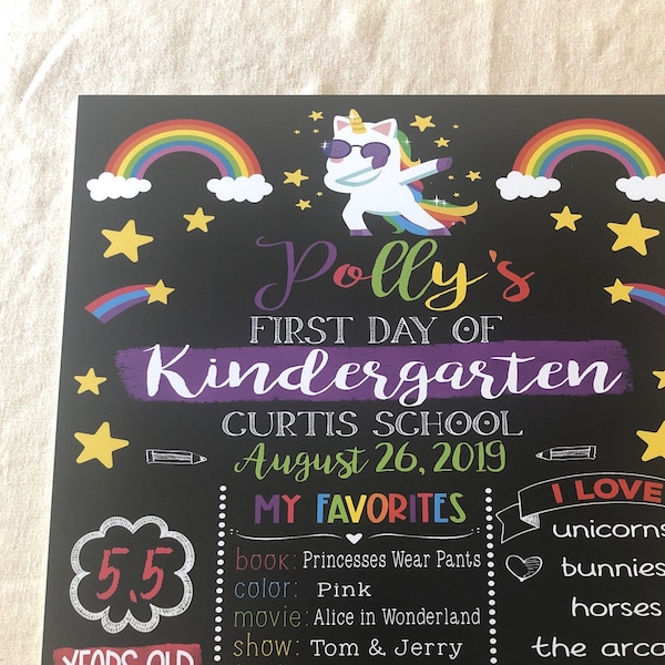 Unicorn First Day of School Sign Printable - Rainbow Back to School ...