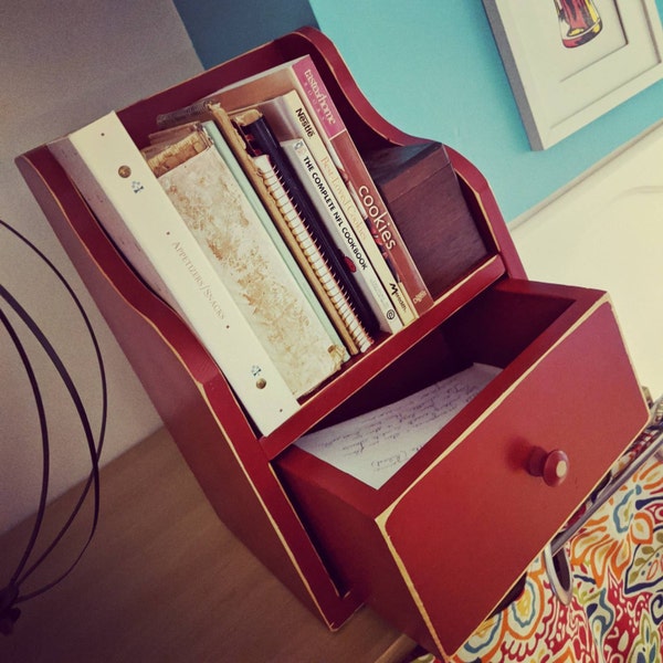 Recipe Card Holder Box and Cookbook Bookshelf One Drawer Counter Top ...