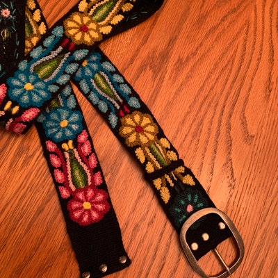 Embroidered Belts S,M,L,XL Wool Black Belts night Floral Wool ...